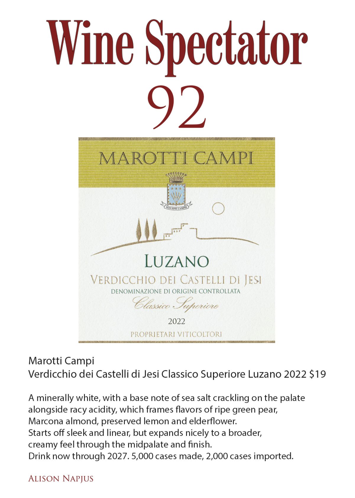 Wine Spectator - Luzano 2022 Verdicchio dei Castelli di Jesi Classico ...